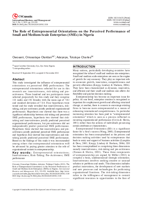 (PDF) Challenges Affecting the Performance of Small and Medium Scale Enterprises (Smes) in Nigeria
