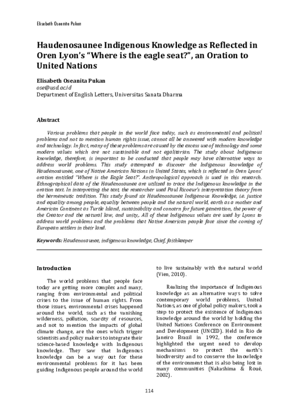 (PDF) Haudenosaunee Indigenous Knowledge as Reflected in Oren Lyon’s ...