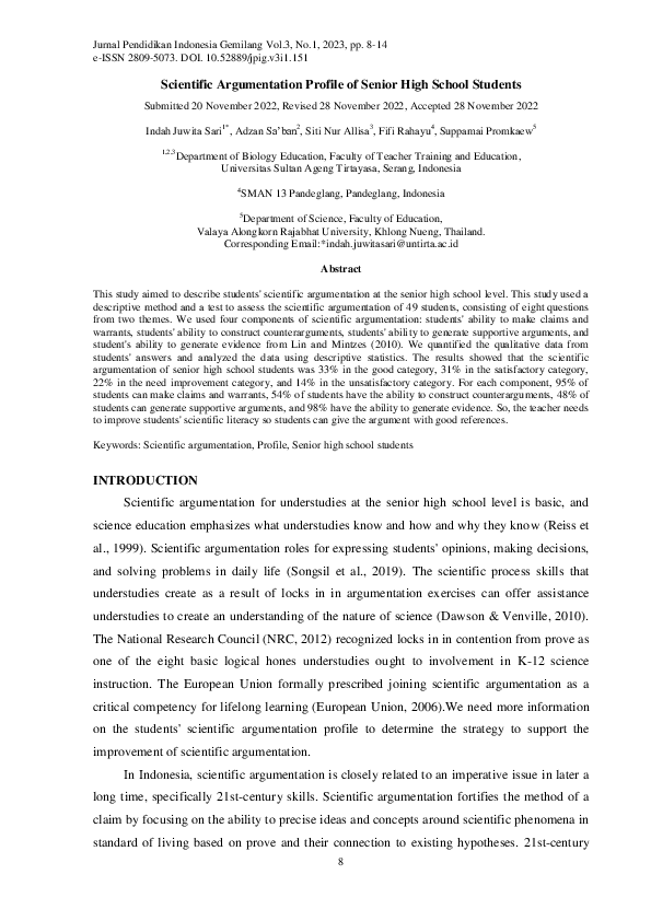 (PDF) Scientific Argumentation Profile of Senior High School Students