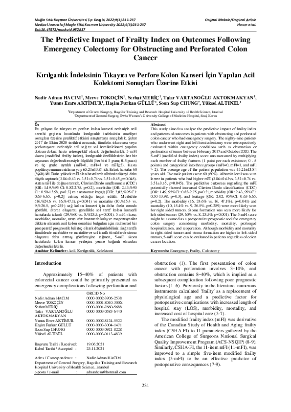 (PDF) The predictive impact of frailty index after emergency colectomy ...