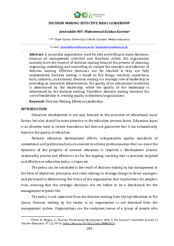 (PDF) Decision Making: Effective Basic Leadership