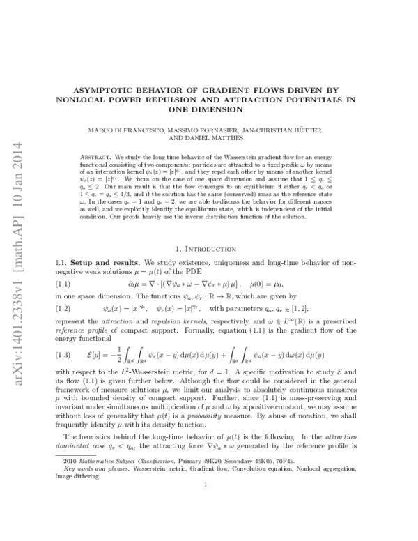 (PDF) Asymptotic Behavior of Gradient Flows Driven by Nonlocal Power Repulsion and Attraction ...