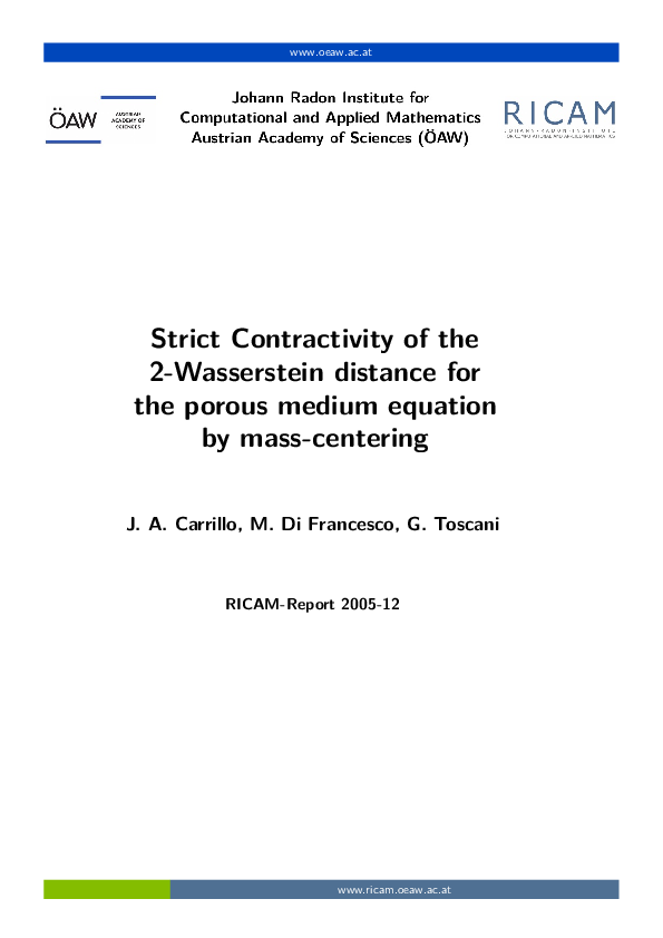 (PDF) Strict contractivity of the 2-Wasserstein distance for the porous ...