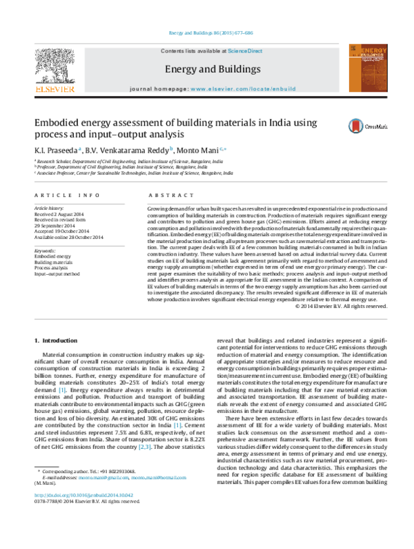 (PDF) Embodied energy assessment of building materials in India using process and input–output ...