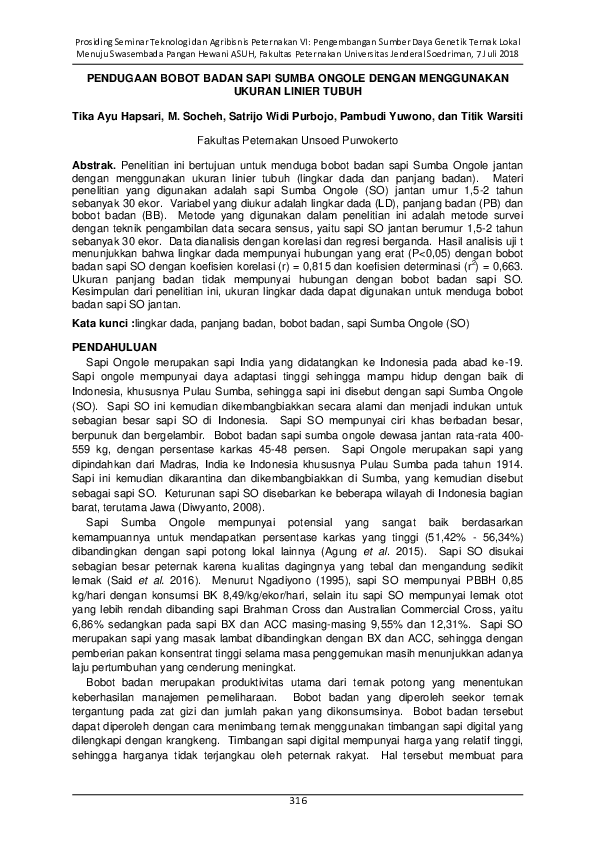 (PDF) Pendugaan Bobot Badan Sapi Sumba Ongole Dengan Menggunakan Ukuran ...