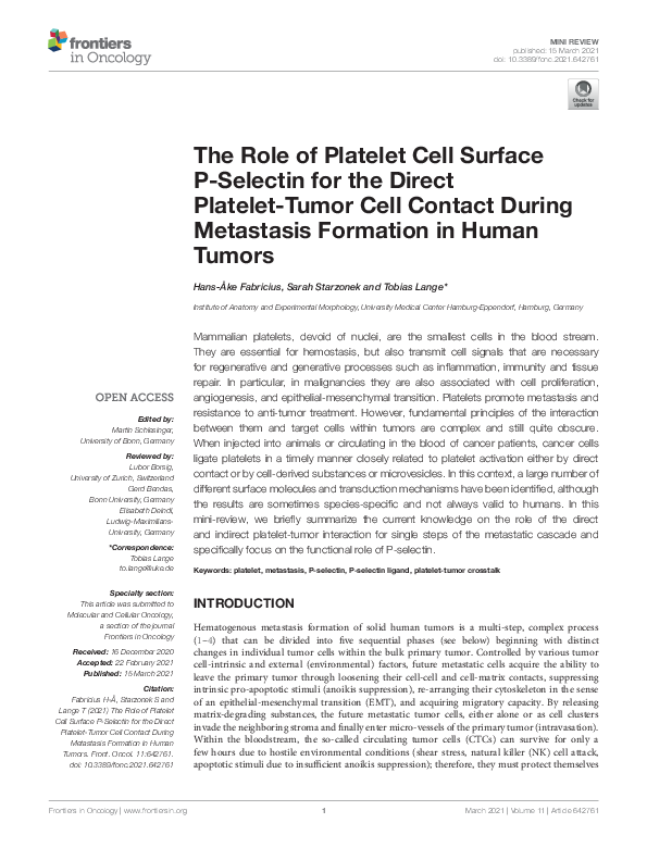 (PDF) The Role of Platelet Cell Surface P-Selectin for the Direct ...