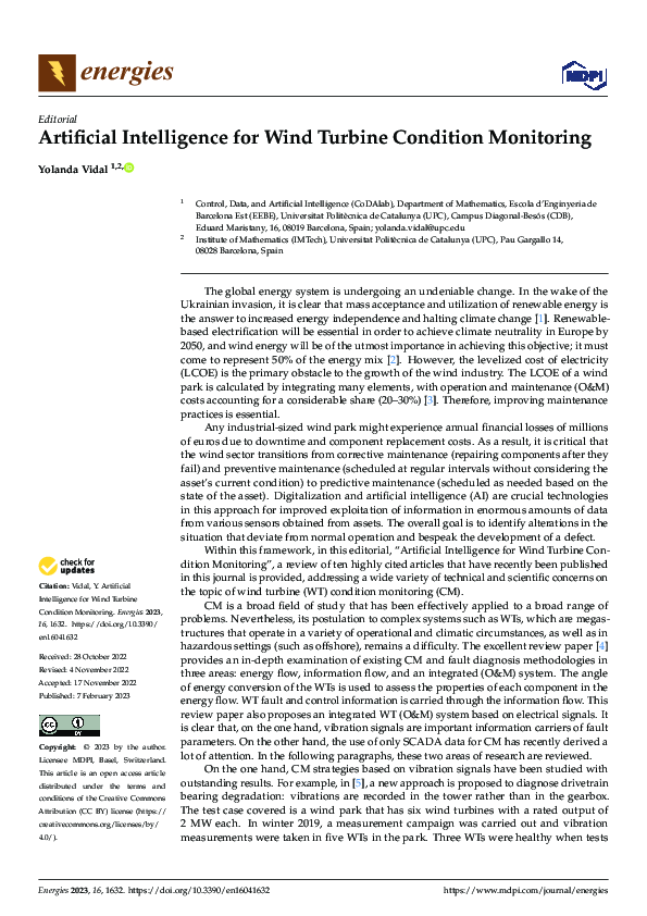 (PDF) Artificial Intelligence for Wind Turbine Condition Monitoring