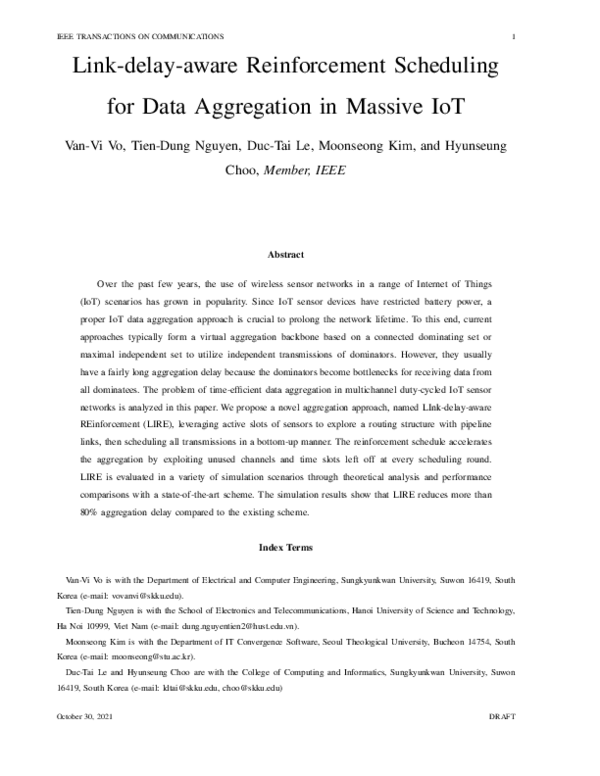 (PDF) Link-delay-aware Reinforcement Scheduling for Data Aggregation in Massive IoT