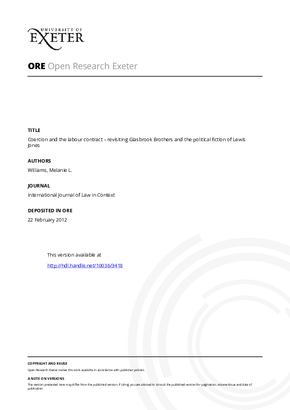 (PDF) Coercion and the labour contract: revisiting Glasbrook Brothers ...