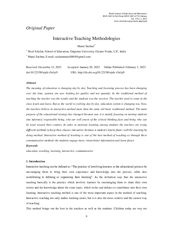 (PDF) Interactive Teaching Methodologies
