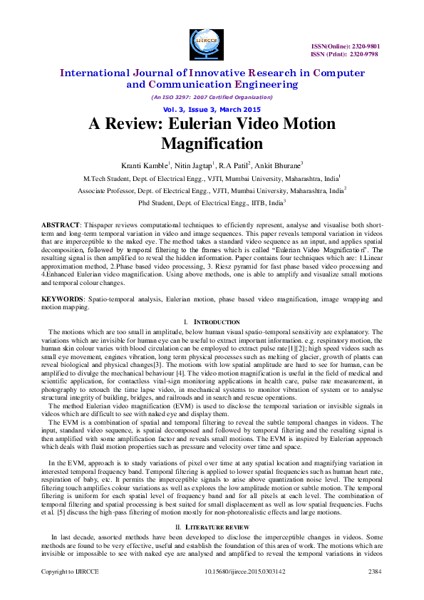 (PDF) A Review: Eulerian Video Motion Magnification