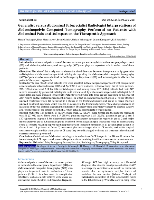 (PDF) Generalist versus Abdominal Subspecialist Radiologist ...