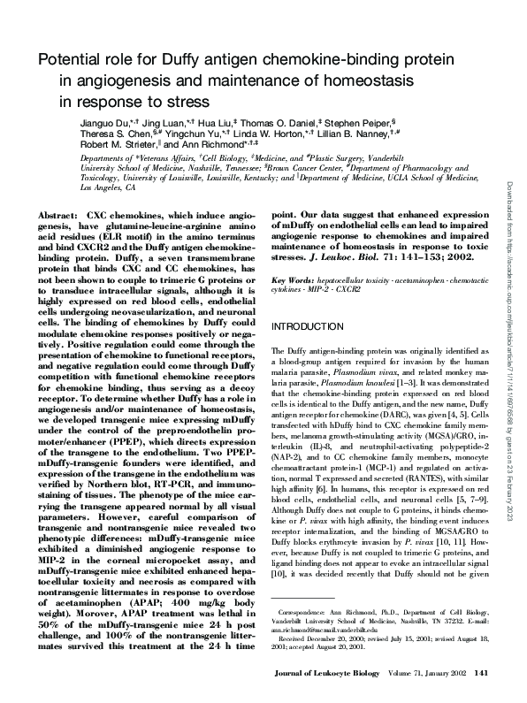 (PDF) Potential role for Duffy antigen chemokine-binding protein in ...