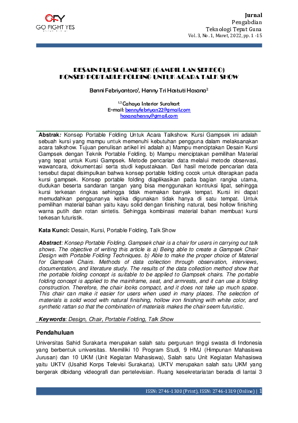 (PDF) Desain Kursi Gampsek (Gampil Lan Sekeco) Konsep Portable Folding Untuk Acara Talk Show
