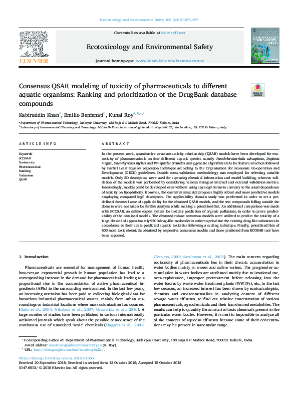 (PDF) Consensus QSAR modeling of toxicity of pharmaceuticals to ...