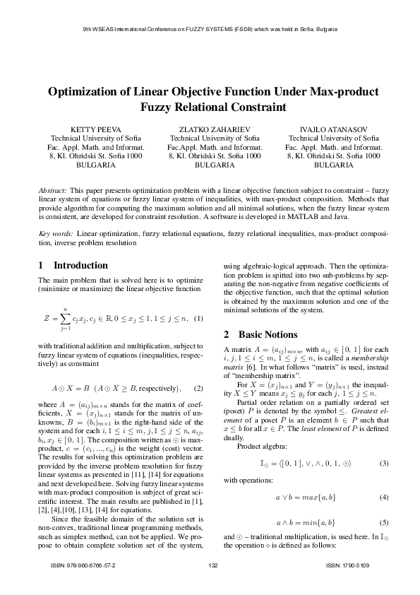 (PDF) Optimization of Linear Objective Function Under Max-product