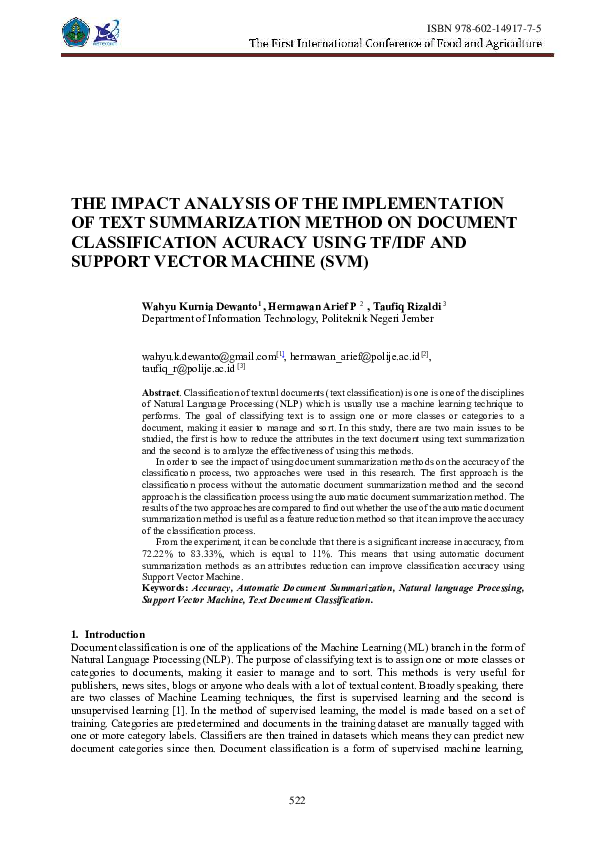 (PDF) Improving Text Classification Accuracy with SVM and TF-IDF