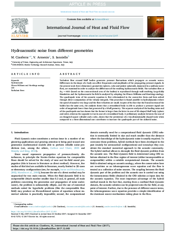 (PDF) Hydroacoustic noise from different geometries