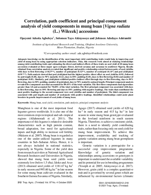 (PDF) Correlation path coefficient and principal component analysis of yield components in mung ...
