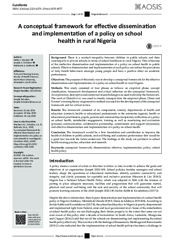 (PDF) A conceptual framework for effective dissemination and ...