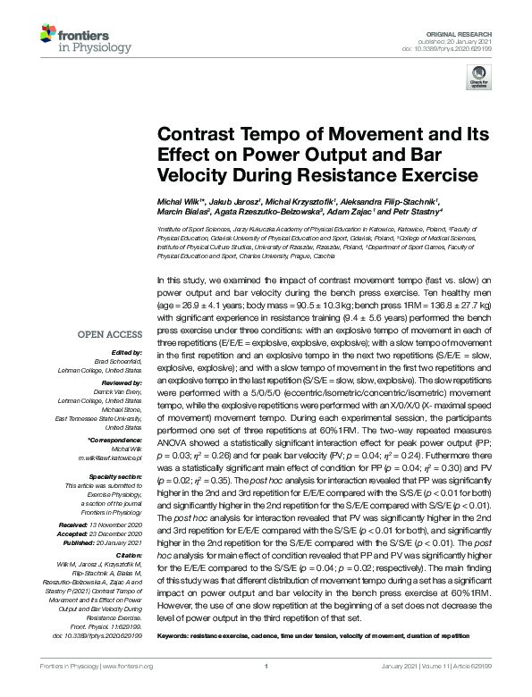 (PDF) Contrast Tempo of Movement and Its Effect on Power Output and Bar ...