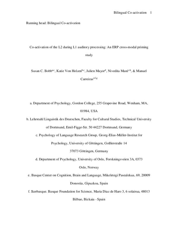 (PDF) Co-activation of the L2 during L1 auditory processing: An ERP cross-modal priming study