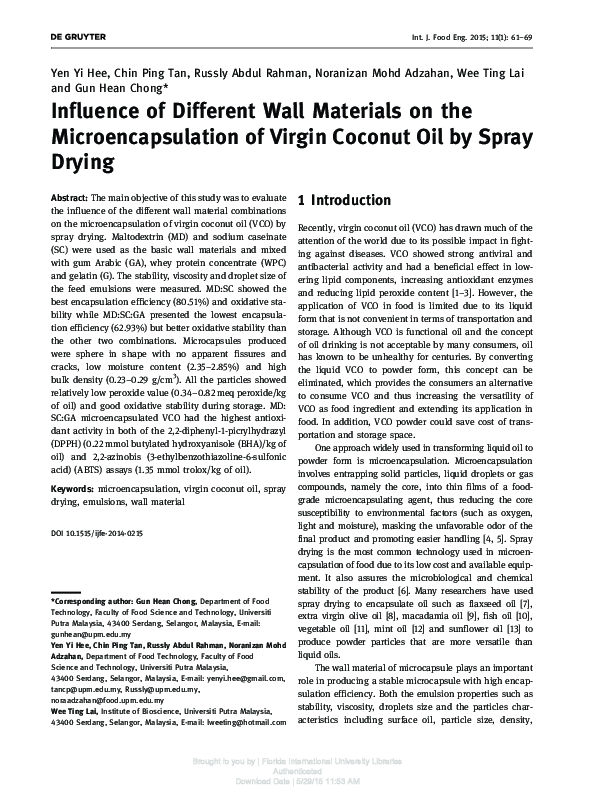 (PDF) Influence of Different Wall Materials on the Microencapsulation ...