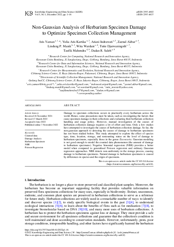 (PDF) Non-Gaussian Analysis of Herbarium Specimen Damage to Optimize Specimen Collection Management