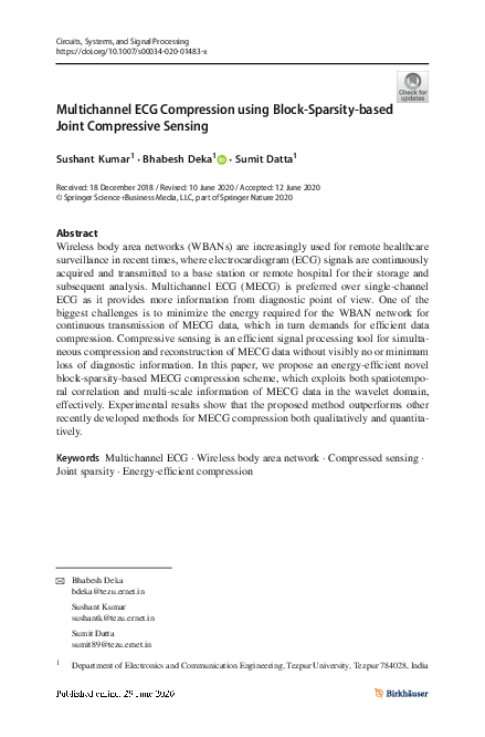 (PDF) Multichannel ECG Compression using Block-Sparsity-based Joint Compressive Sensing