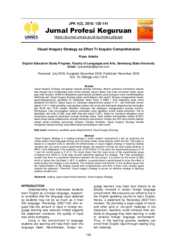 (PDF) Visual Imagery Strategy as Effort to Acquire Comprehension