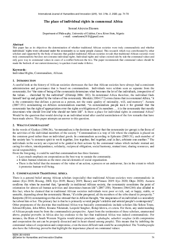 (PDF) The place of individual rights in communal Africa