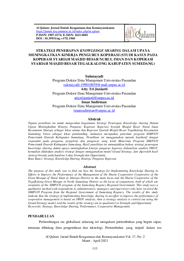 (PDF) Strategi Penerapan Knowledge Sharing dalam Upaya Meningkatkan Kinerja Pengurus Koperasi ...