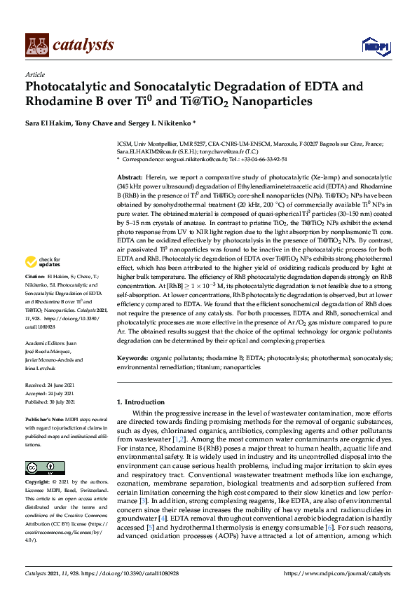 (PDF) Photocatalytic and Sonocatalytic Degradation of EDTA and Rhodamine B over Ti0 and Ti@TiO2 ...