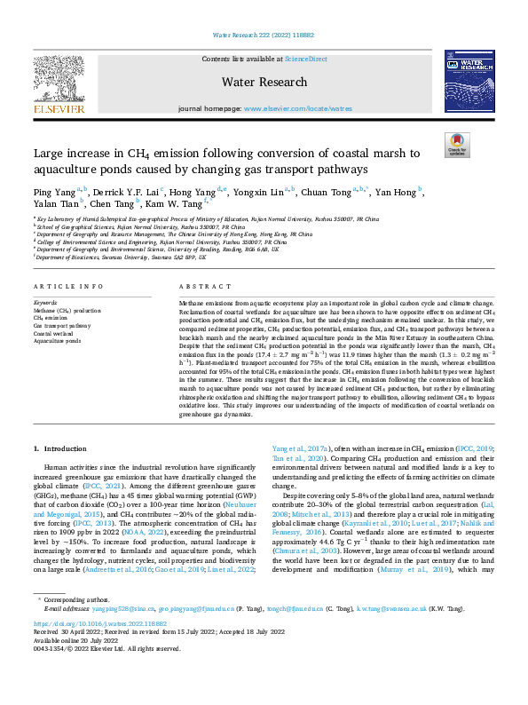 (PDF) Large increase in CH4 emission following conversion of coastal ...