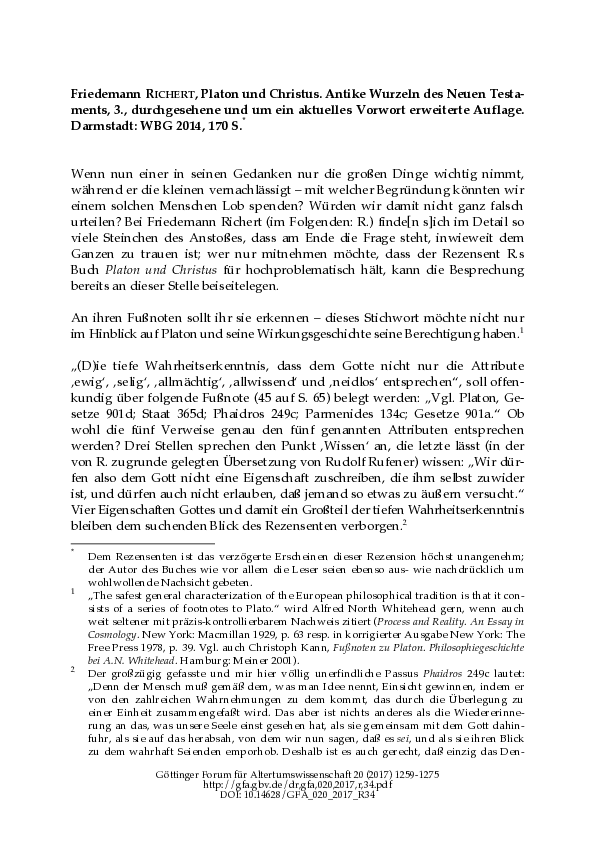 (PDF) Friedemann Richert, Platon und Christus. Antike Wurzeln des Neuen ...