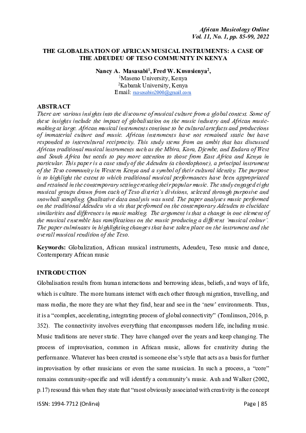 (PDF) The Globalisation of African Musical Instruments: A Case of the ...