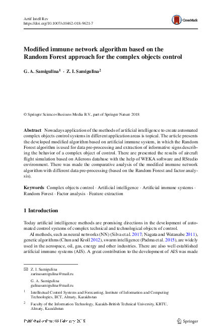 (PDF) Modified immune network algorithm based on the Random Forest approach for the complex ...