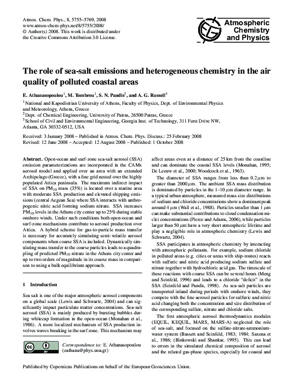 (PDF) The role of sea-salt emissions and heterogeneous chemistry in the ...