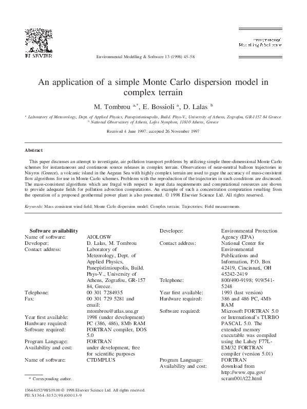 (PDF) An application of a simple Monte Carlo dispersion model in ...