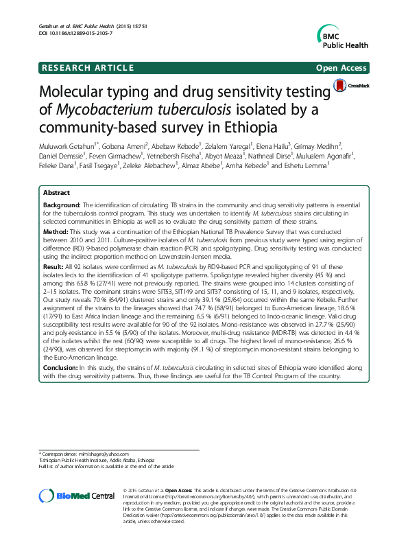 (PDF) TB Strain Identification and Drug Sensitivity in Ethiopia