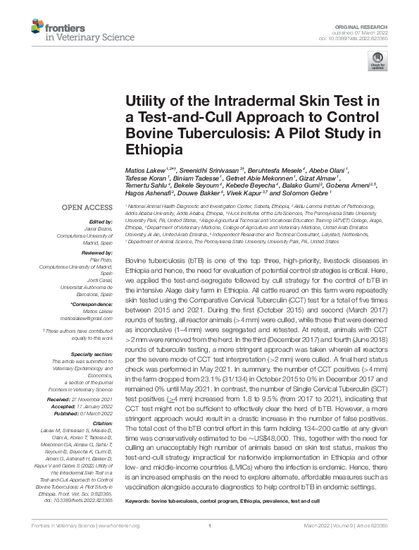 (PDF) Utility of the Intradermal Skin Test in a Test-and-Cull Approach ...