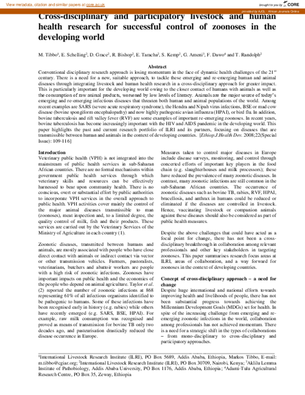 (PDF) Cross-disciplinary and participatory livestock and human health ...