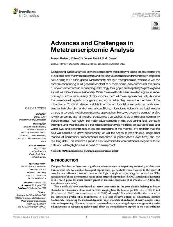 (PDF) Advances and Challenges in Metatranscriptomic Analysis