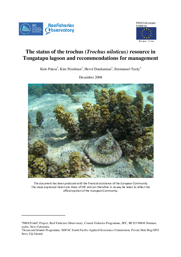 (PDF) The status of trochus (trochus niloticus) resource in Tongatapu ...