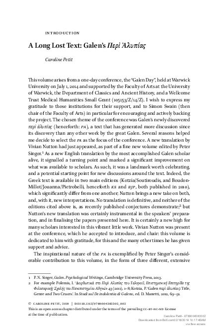 (PDF) A Long Lost Text: Galen’s Περὶ Ἀλυπίας
