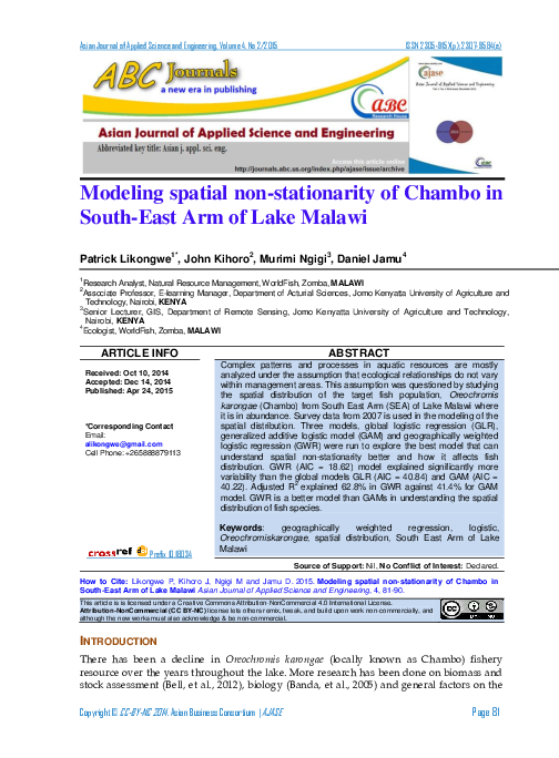 (PDF) Modeling spatial non-stationarity of Chambo in South-East Arm of ...
