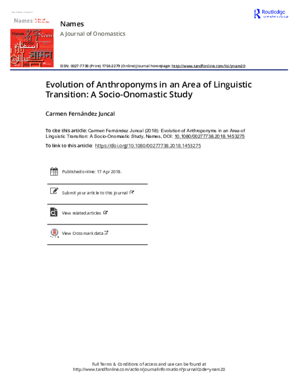 (PDF) Evolution of Anthroponyms in an Area of Linguistic Transition: A ...