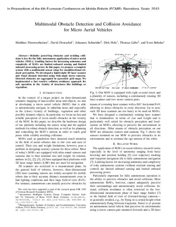 (PDF) Multimodal obstacle detection and collision avoidance for micro aerial vehicles