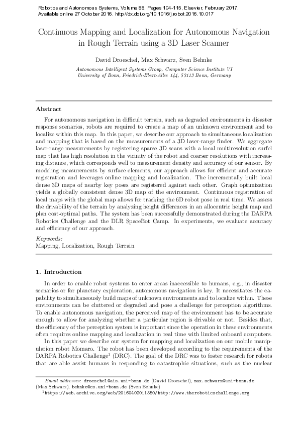 Pdf Continuous Mapping And Localization For Autonomous Navigation In