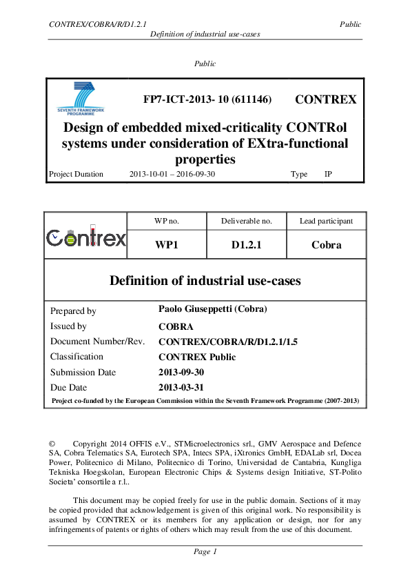 (PDF) CONTREX: Design of Embedded Mixed-Criticality CONTRol Systems under Consideration of EXtra ...